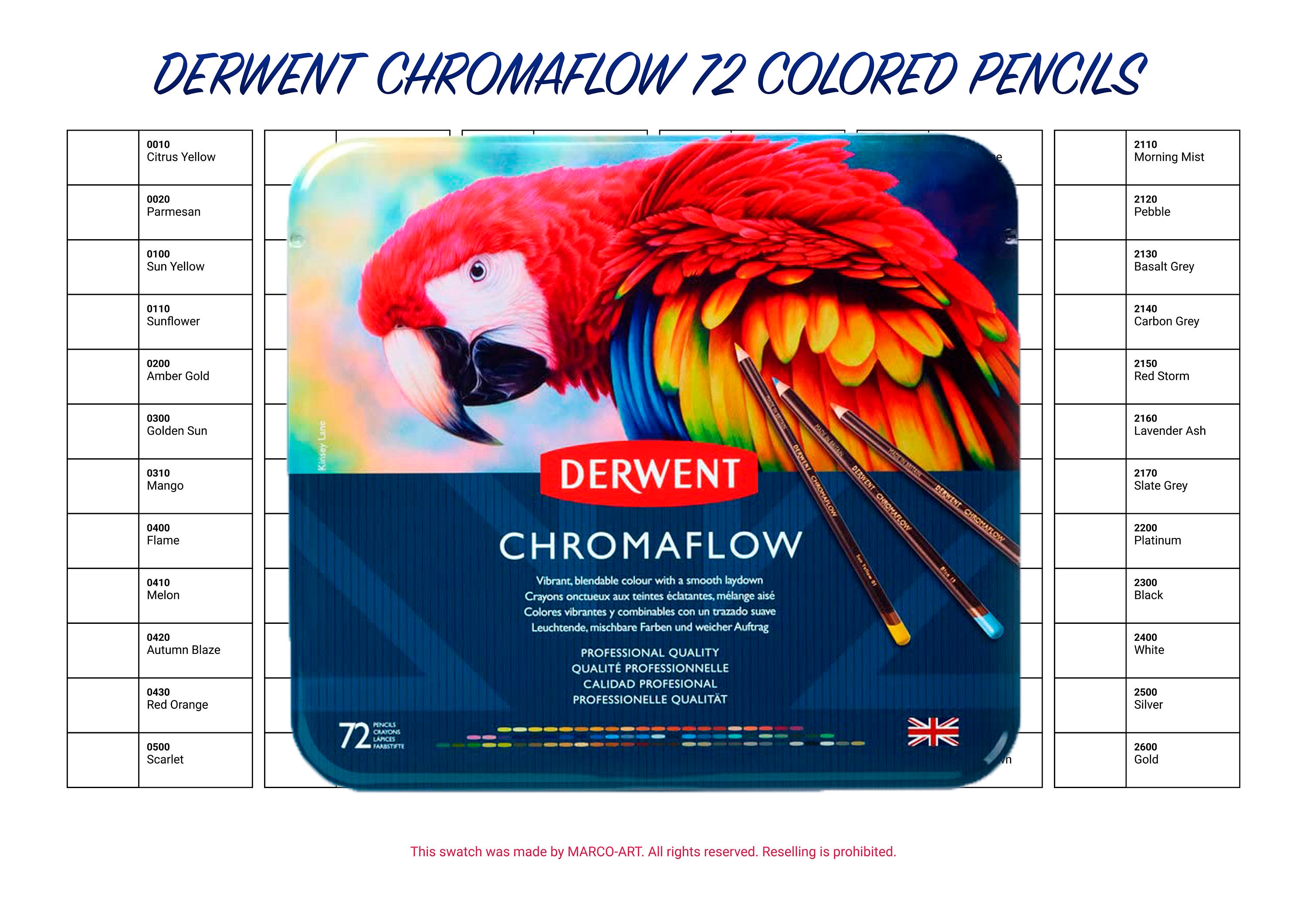 Derwent Chromaflow 72 Colored Pencils Swatch Template DIY Single Page ...