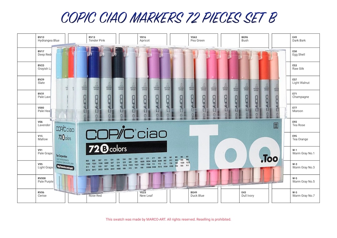 Copic Ciao Markers 72 Pieces Set B Swatch Template | DIY Single Page ...