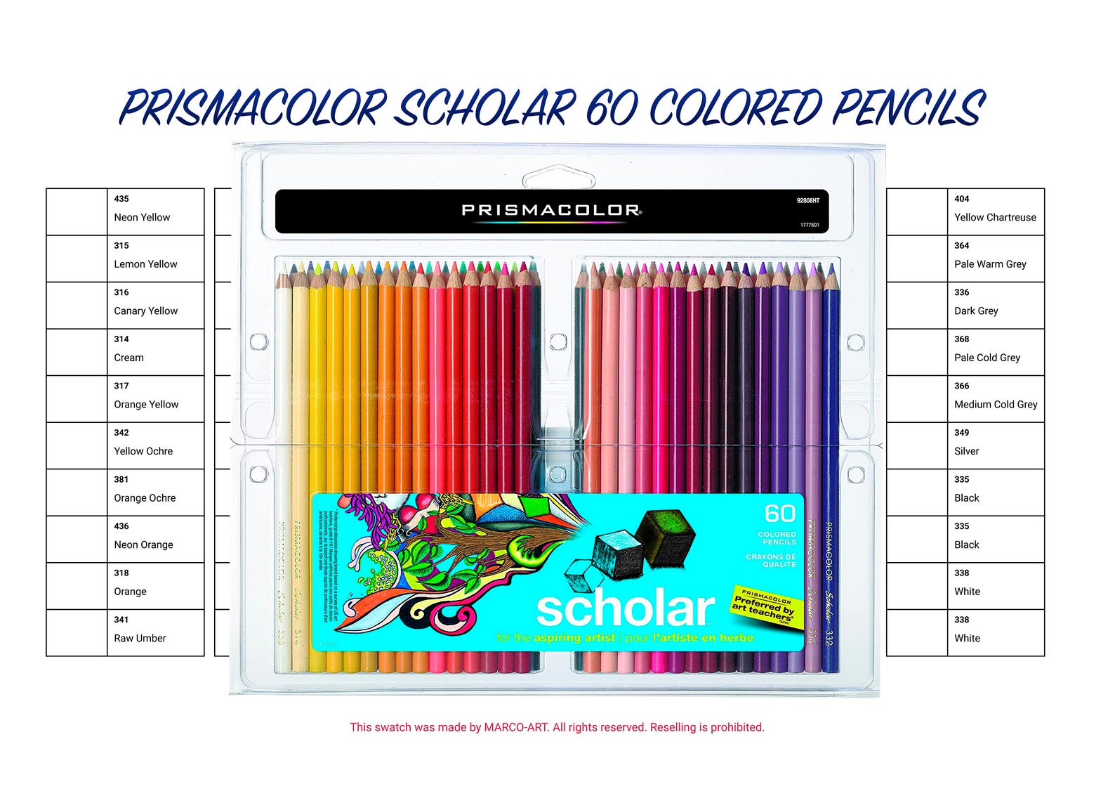 Prismacolor Scholar 60 Colored Pencils Swatch Template DIY - Etsy