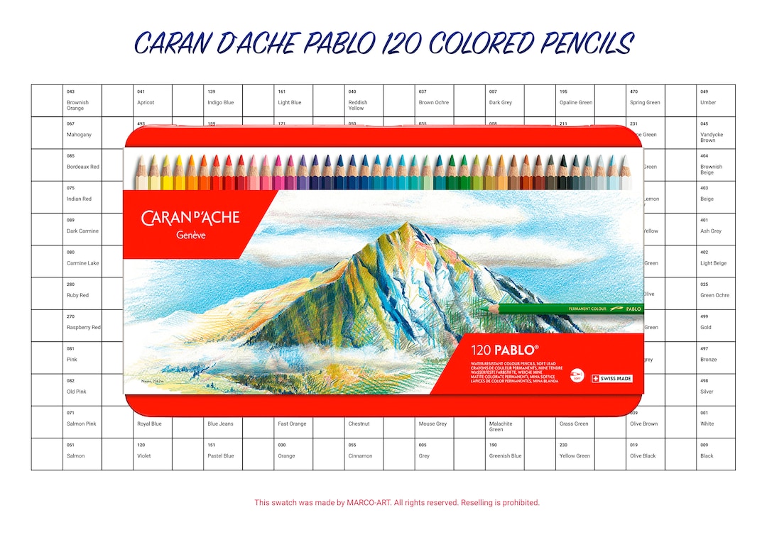 Caran D'ache Pablo 120 Colored Pencils Swatch Template | DIY Single ...