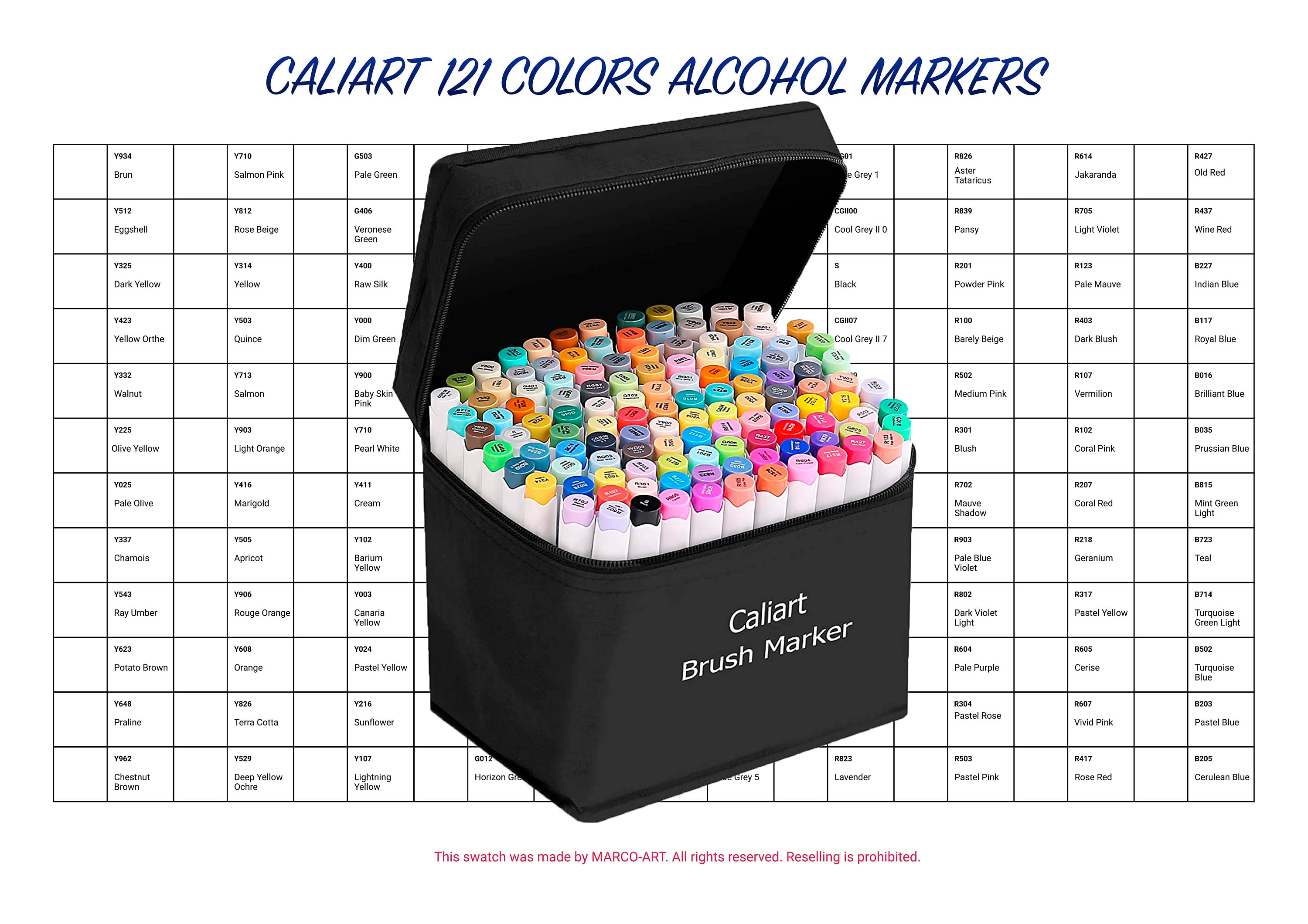 Digital PDF Caliart 121 Colors Artist Alcohol Markers Swatch Template | DIY Single Page Color ...