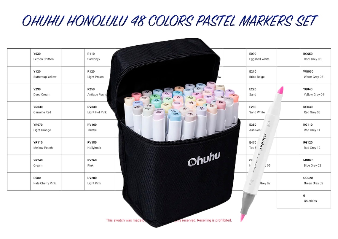 Ohuhu Honolulu 48 Colors Pastel Markers Swatch Template DIY - Etsy
