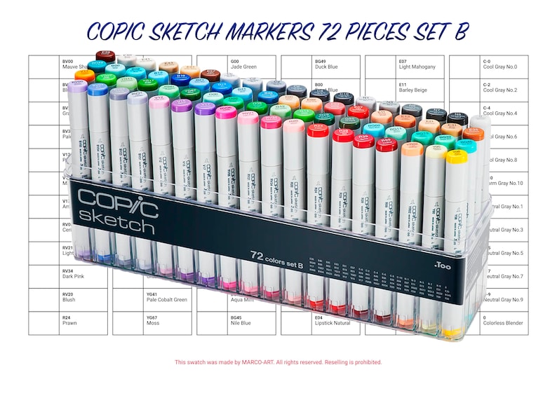 Copic Sketch Markers 72 Pieces Set B Swatch Template | DIY Single Page ...