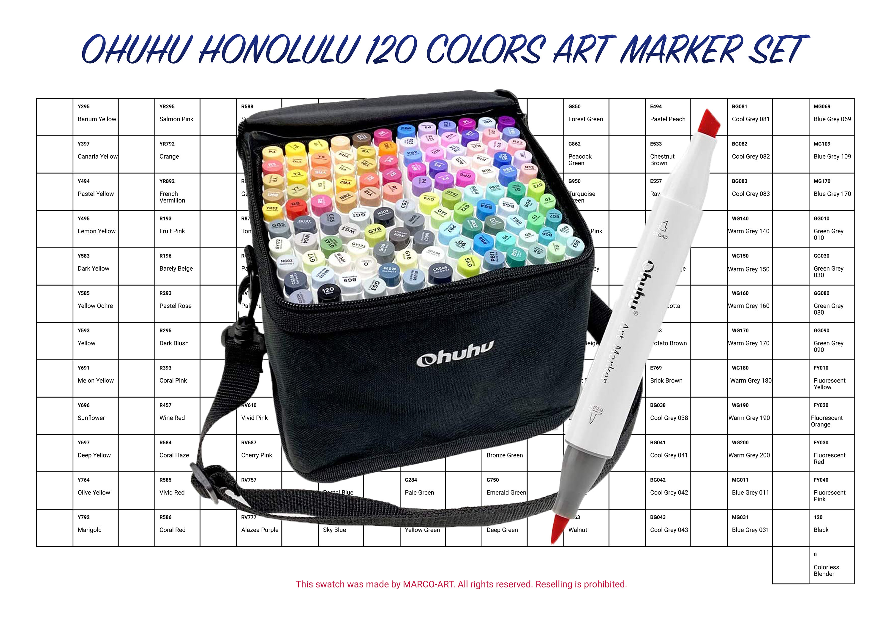 Digital PDF Ohuhu Honolulu 120 Colors Art Marker Set Swatch Template ...