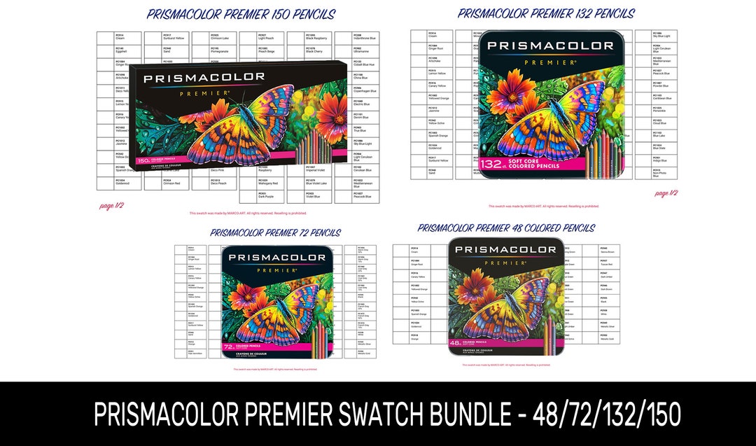 Prismacolor Premier Pencils Swatch Bundle 48/72/132/150 Colors Template ...