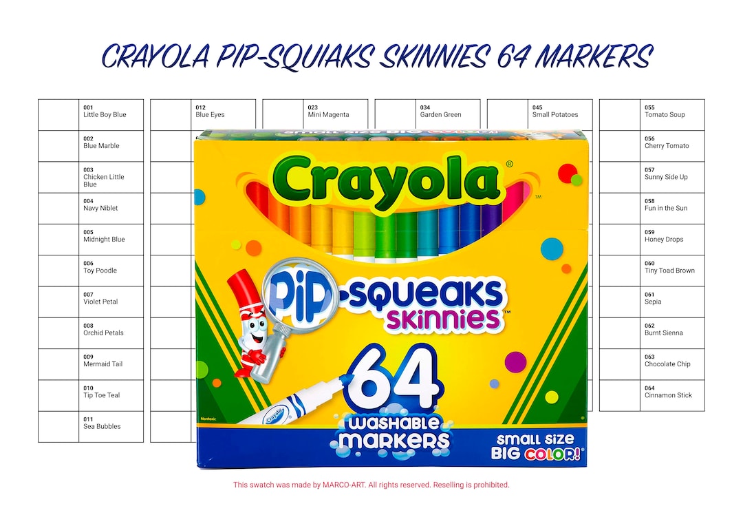 Crayola Pip-squeaks Skinnies 64 Markers Swatch Template | DIY Single ...