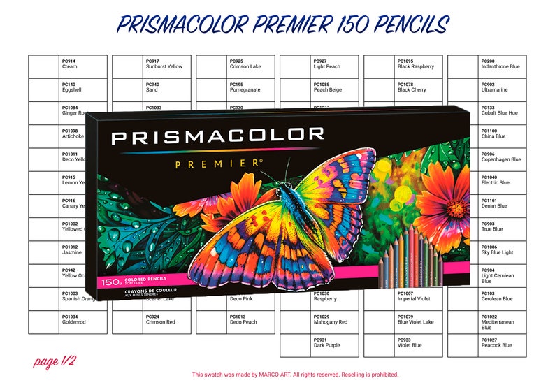 Prismacolor Premier 150 Colored Pencils Swatch Template | DIY Two-pages ...
