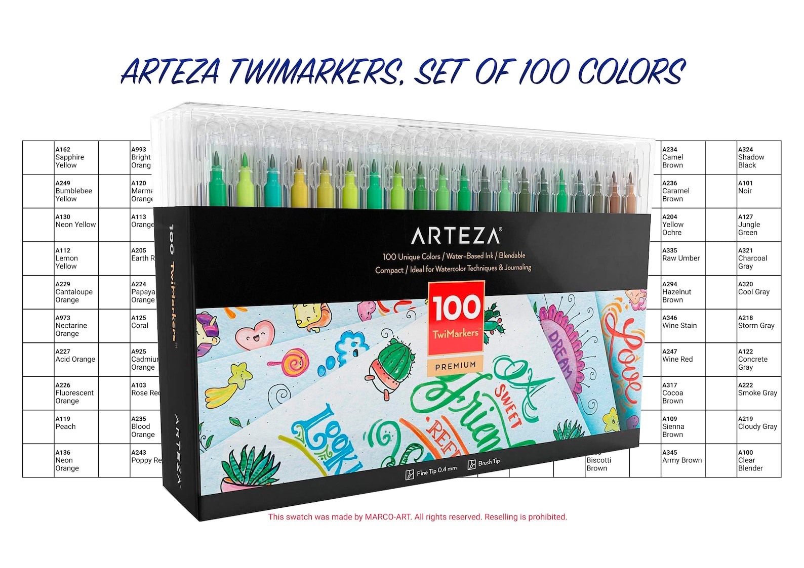 Arteza Twimarkers, Set of 100 Colors Swatch Template DIY Single Page ...
