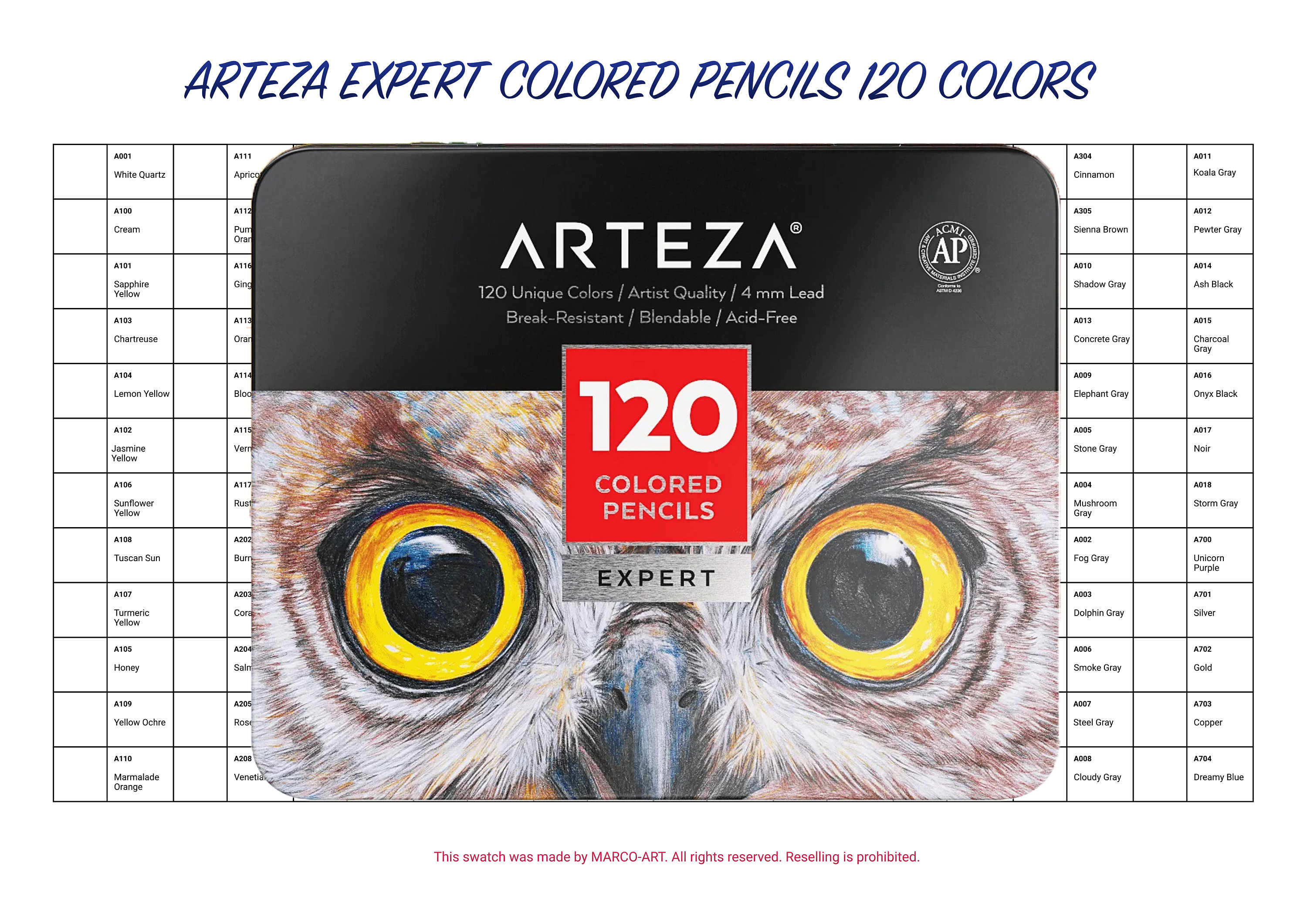 Arteza Expert Colored Pencils 120 Colors Swatch Template | DIY Single ...