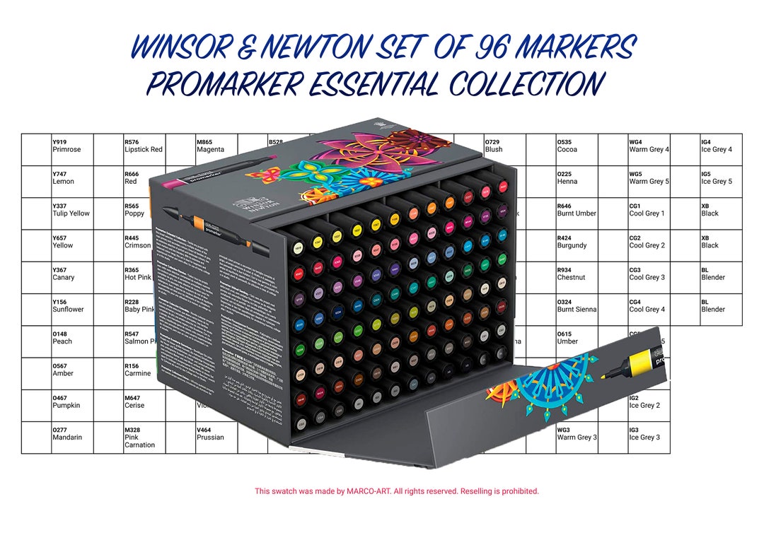 Winsor & Newton Set of 96 Markers, Promarker Swatch Template | DIY ...