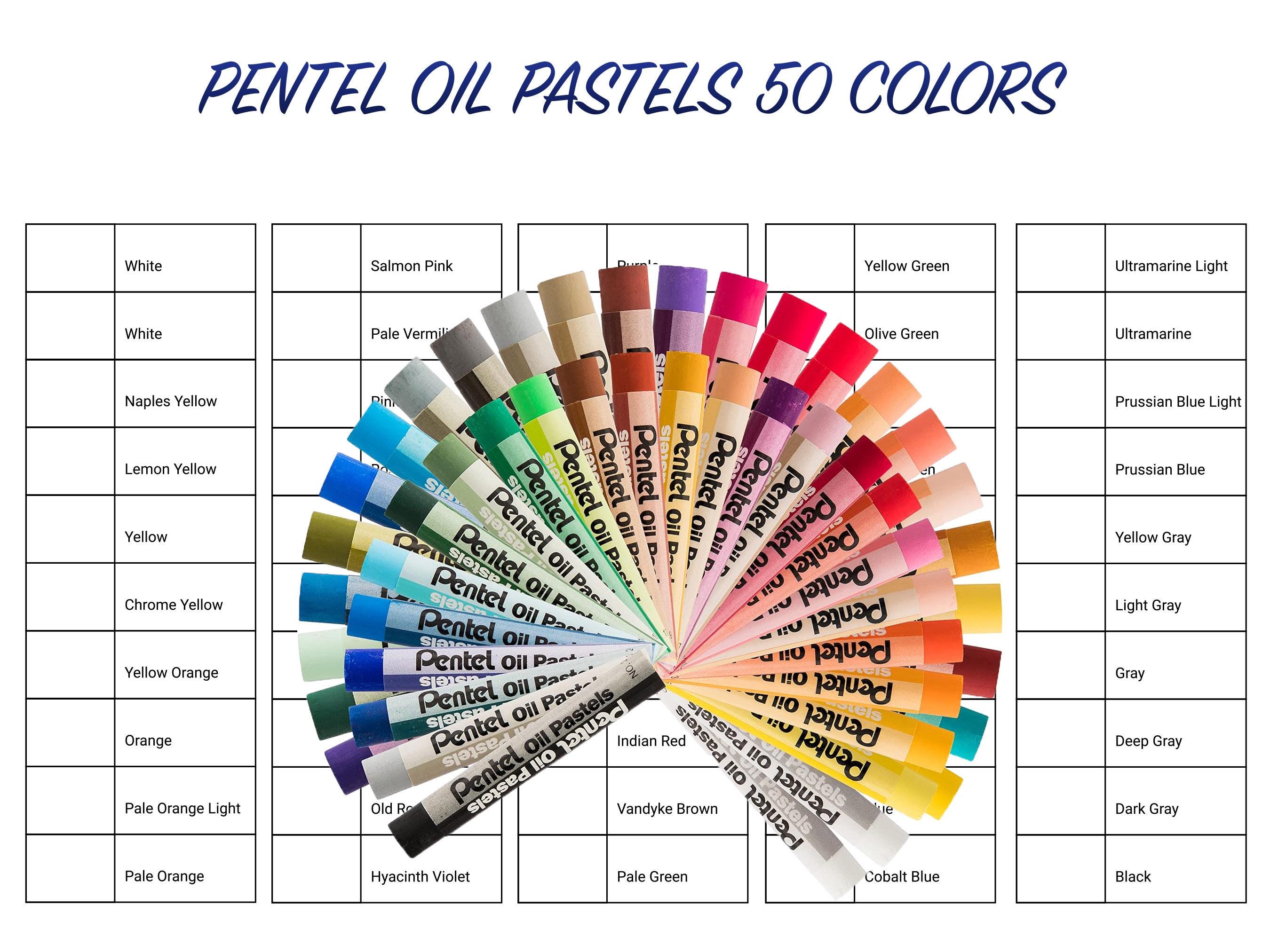 Digital PDF Pentel Oil Pastels 50 Colors Swatch Template | DIY Single ...