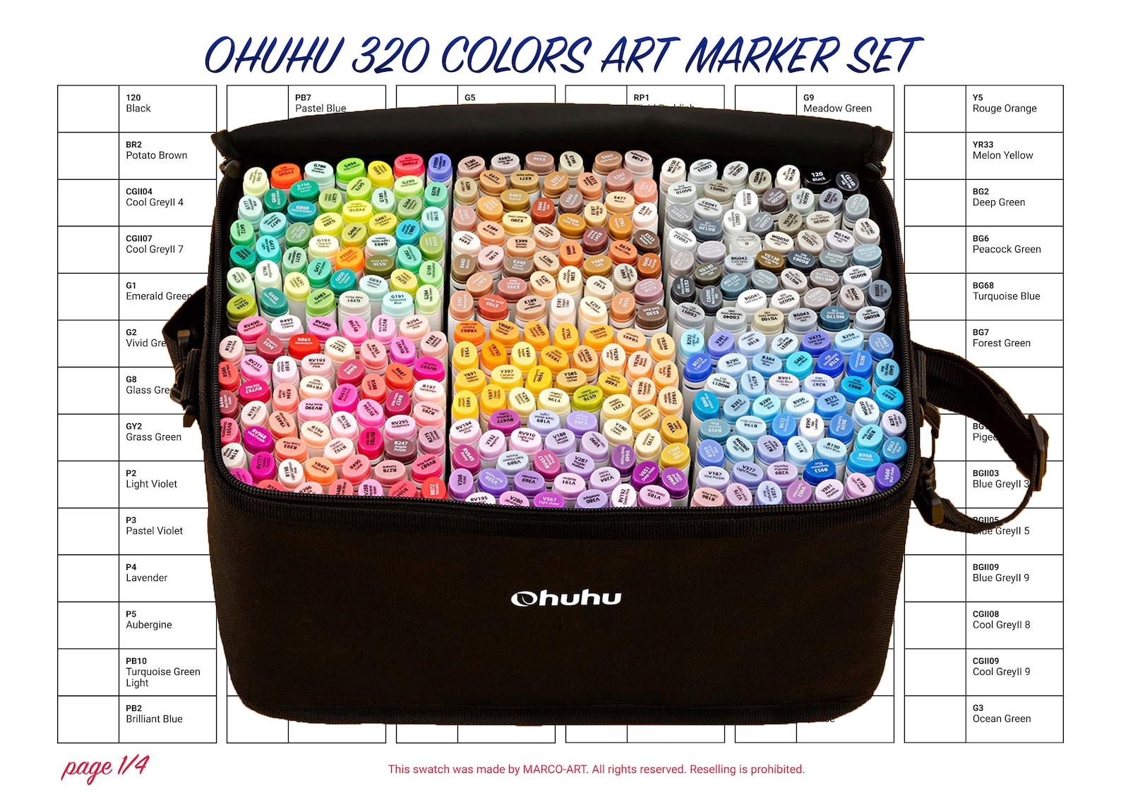 Digital PDF Ohuhu Honolulu 320 Colors Art Marker Set Swatch Template ...