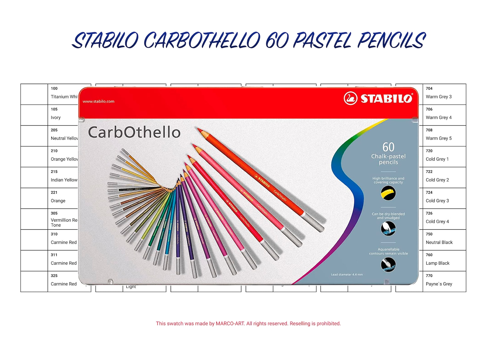 Stabilo Carbothello 60 Pastel Pencils Swatch Template | DIY Single Page ...