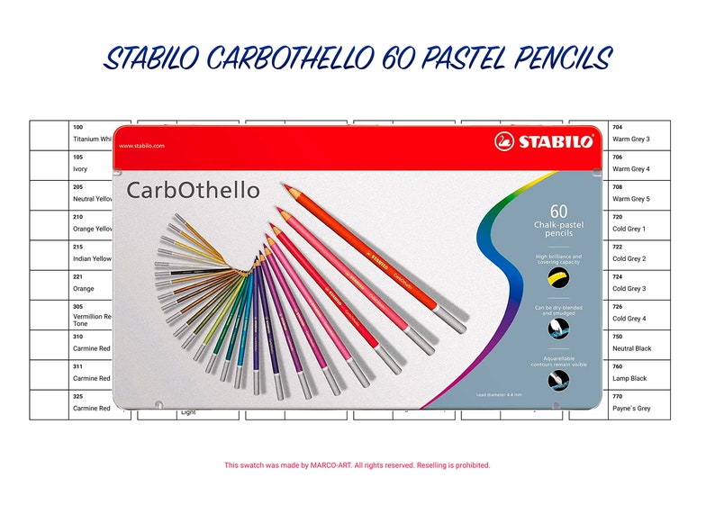 Stabilo Carbothello 60 Pastel Pencils Swatch Template | DIY Single Page ...