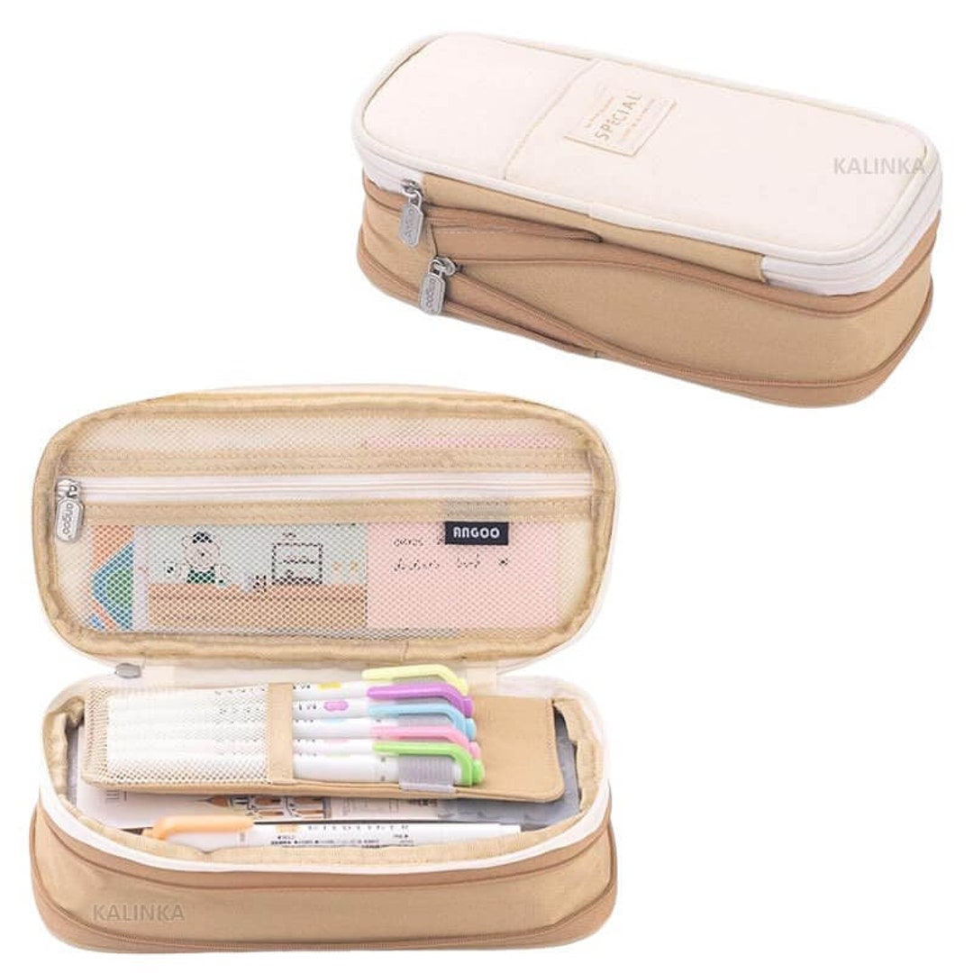 Angoo Special Color 2 Compartments Stationery Case Pen Case Makeup Bag ...