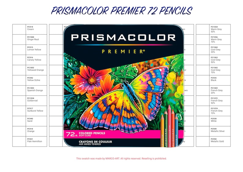Prismacolor Premier Pencils Swatch Bundle 48/72/132/150 Colors Template ...