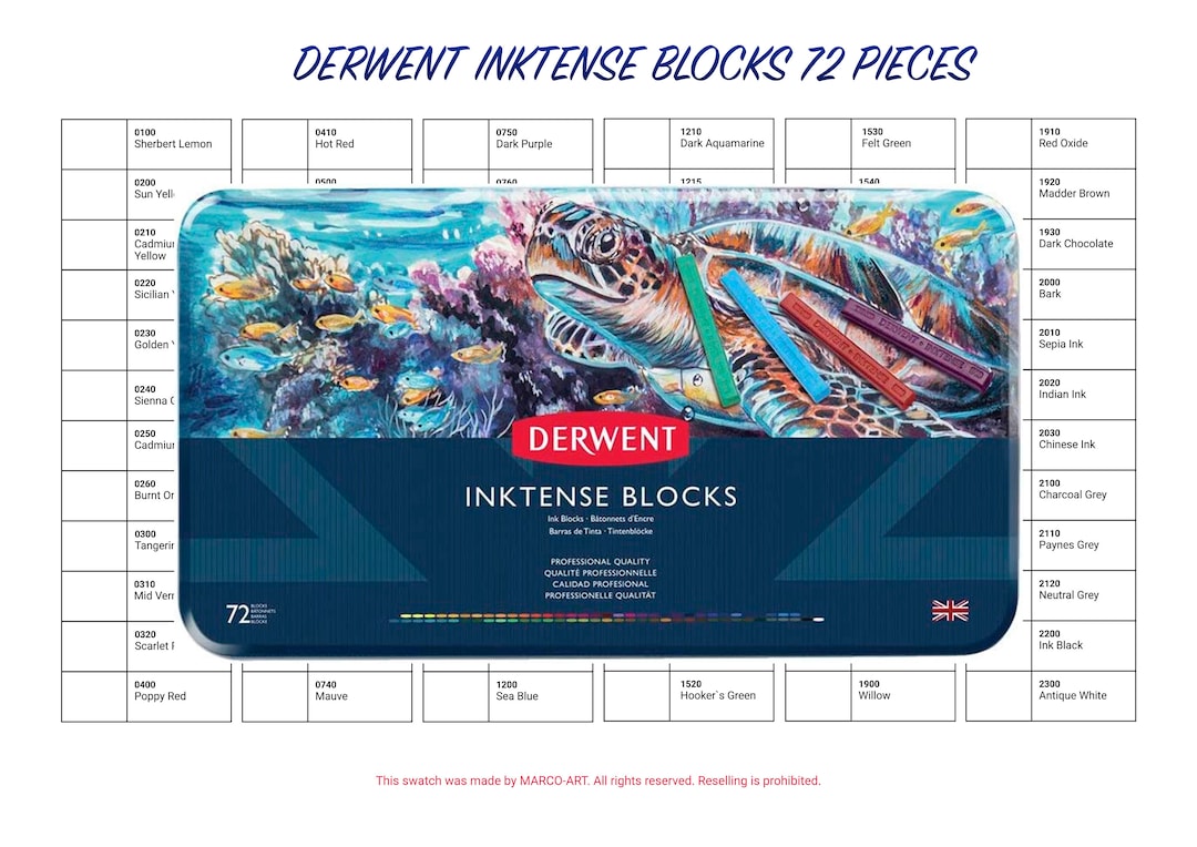 Derwent Inktense Blocks 72 Pieces Swatch Template | DIY Single Page ...