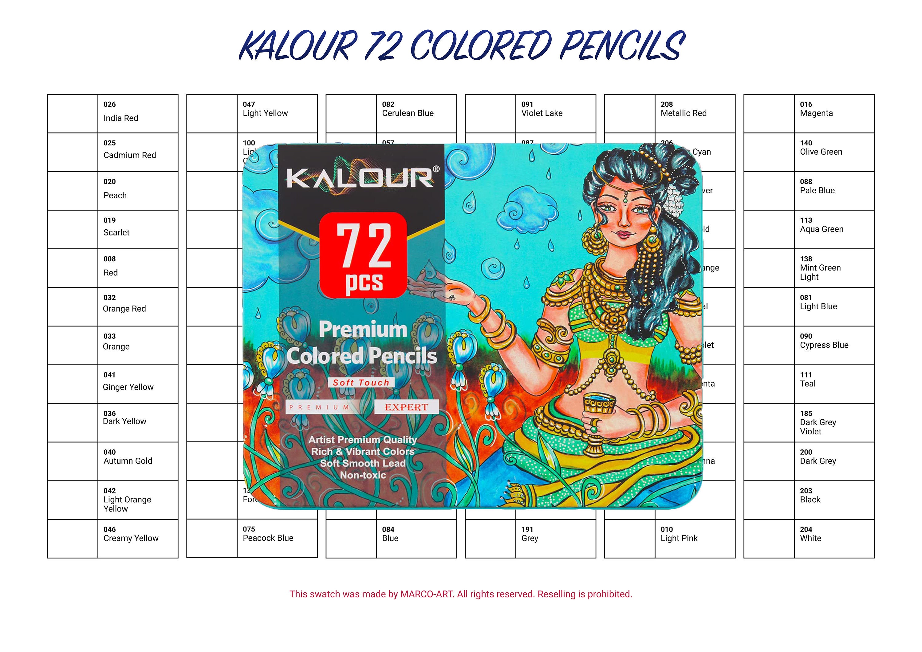 Kalour 72 Colored Pencils Swatch Template | DIY Single Page Color ...