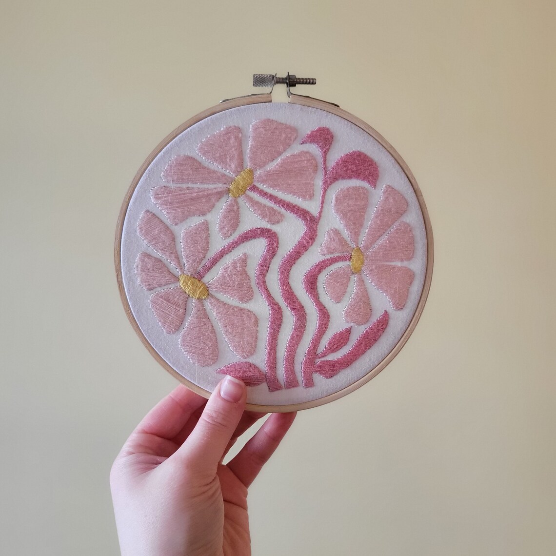 Pink Retro Flower Embroidery Pattern PDF - Etsy