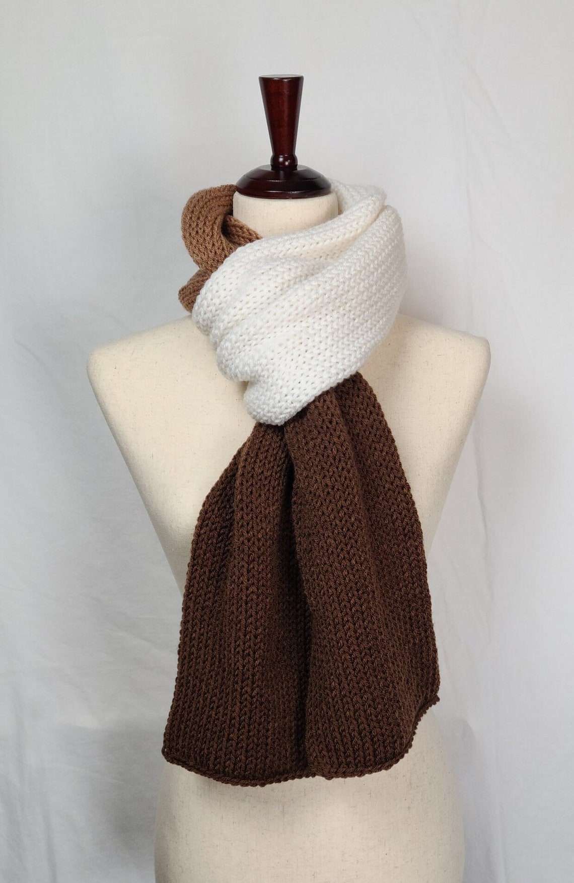 Cozy Knit Scarf Color Block Brown Light Brown White - Etsy