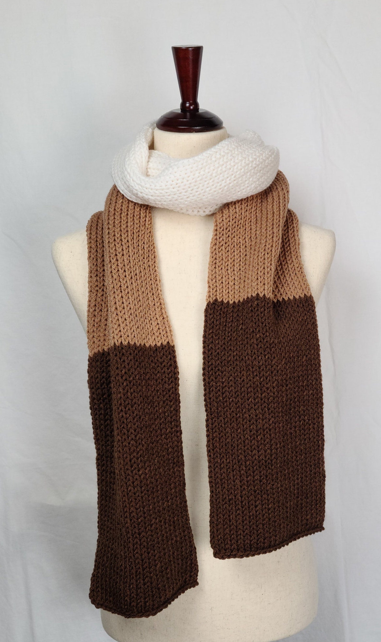 Cozy Knit Scarf Color Block Brown Light Brown White - Etsy