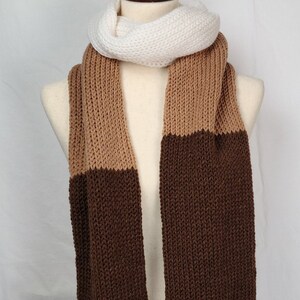 Cozy Knit Scarf Color Block Brown Light Brown White - Etsy