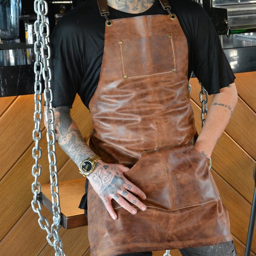 Brown Leather Apron for Men | Etsy