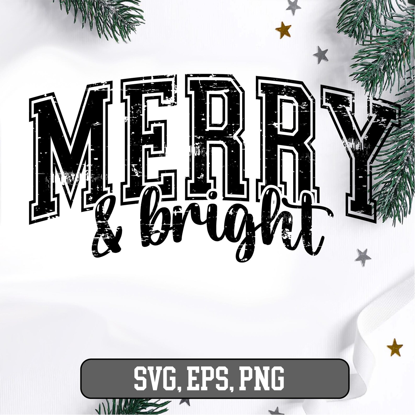 Merry and Bright Bundle Png Svg Eps, Merry and Bright Varsity, Merry ...