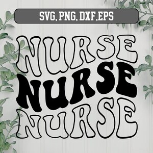 Groovy Blue Retro Nurse Svg, Nurse Wavy Outline Text Svg, Retro Nurse ...