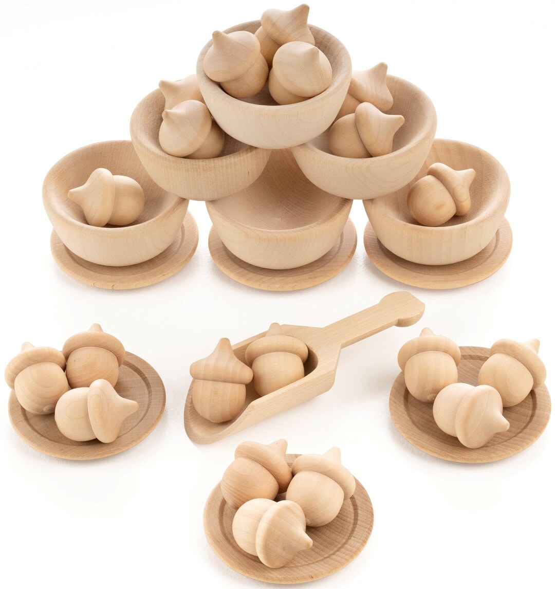 Wooden Acorn Sorting and Counting Set of 33 Pcs Pretend Play - Etsy