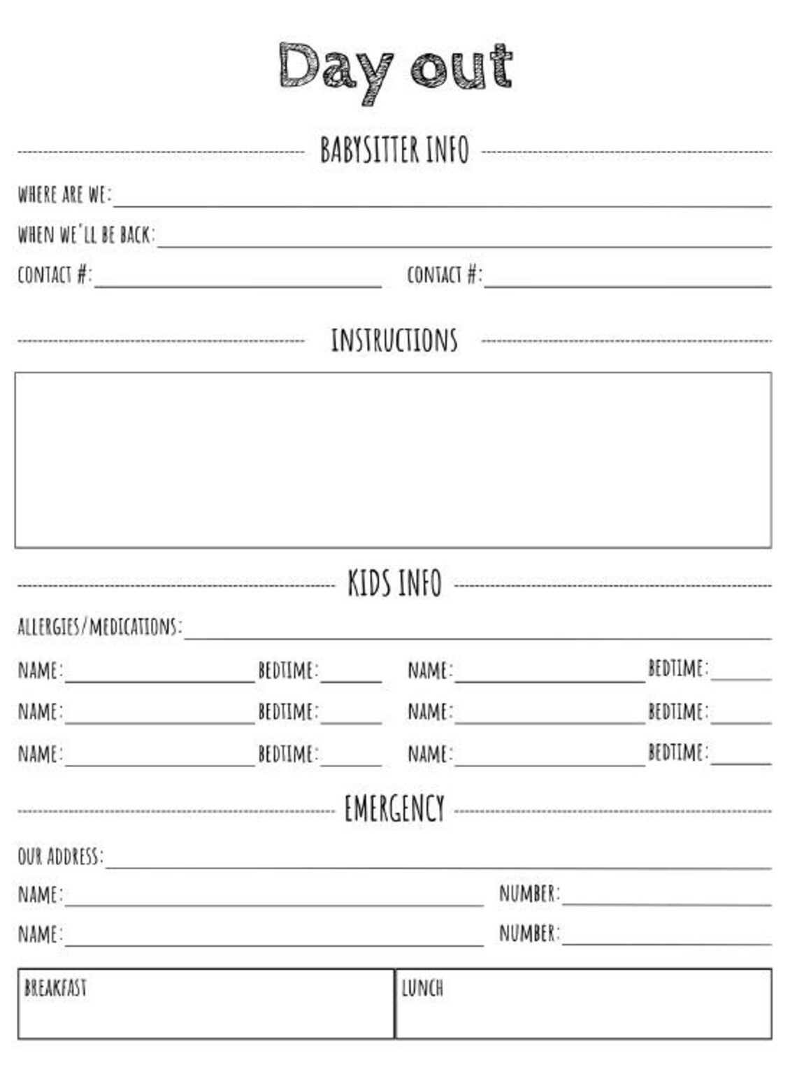 Babysitting Planner - Digital Download - Etsy