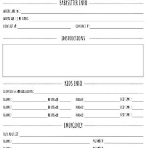 Babysitting Planner - Digital Download - Etsy