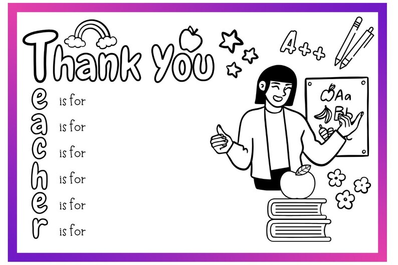 Teacher Appreciation Coloring Pages - Digital Download - Etsy