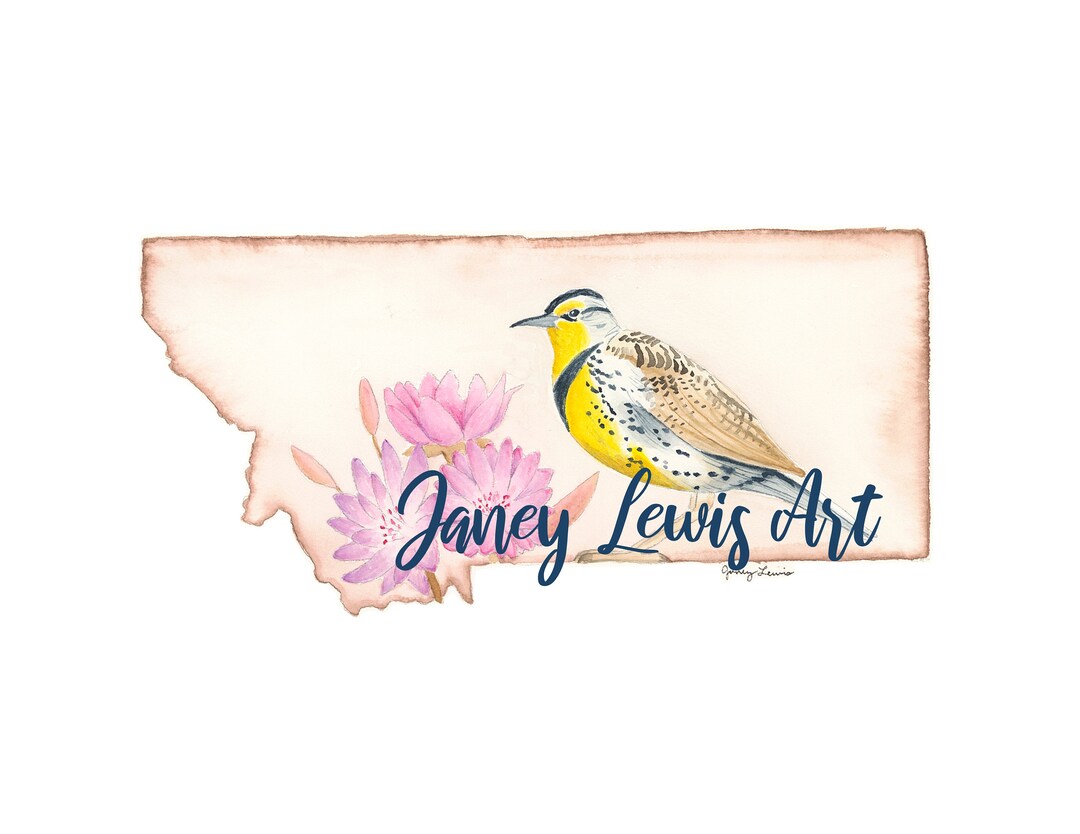 Montana State Bird & Flower Watercolor Print, Western Meadowlark and ...
