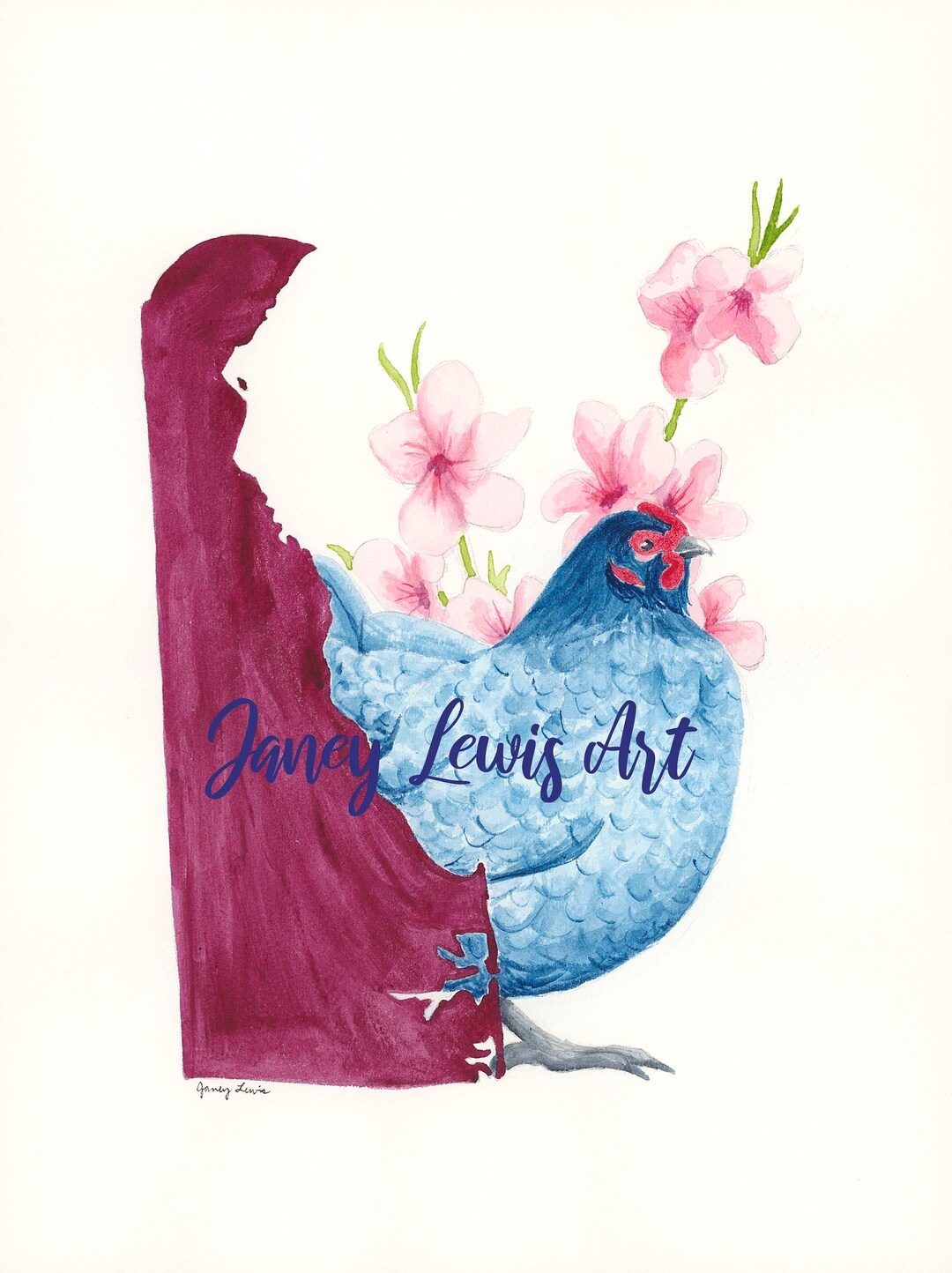 Delaware State Bird and Flower Watercolor Print/ Delaware Blue Hen and ...