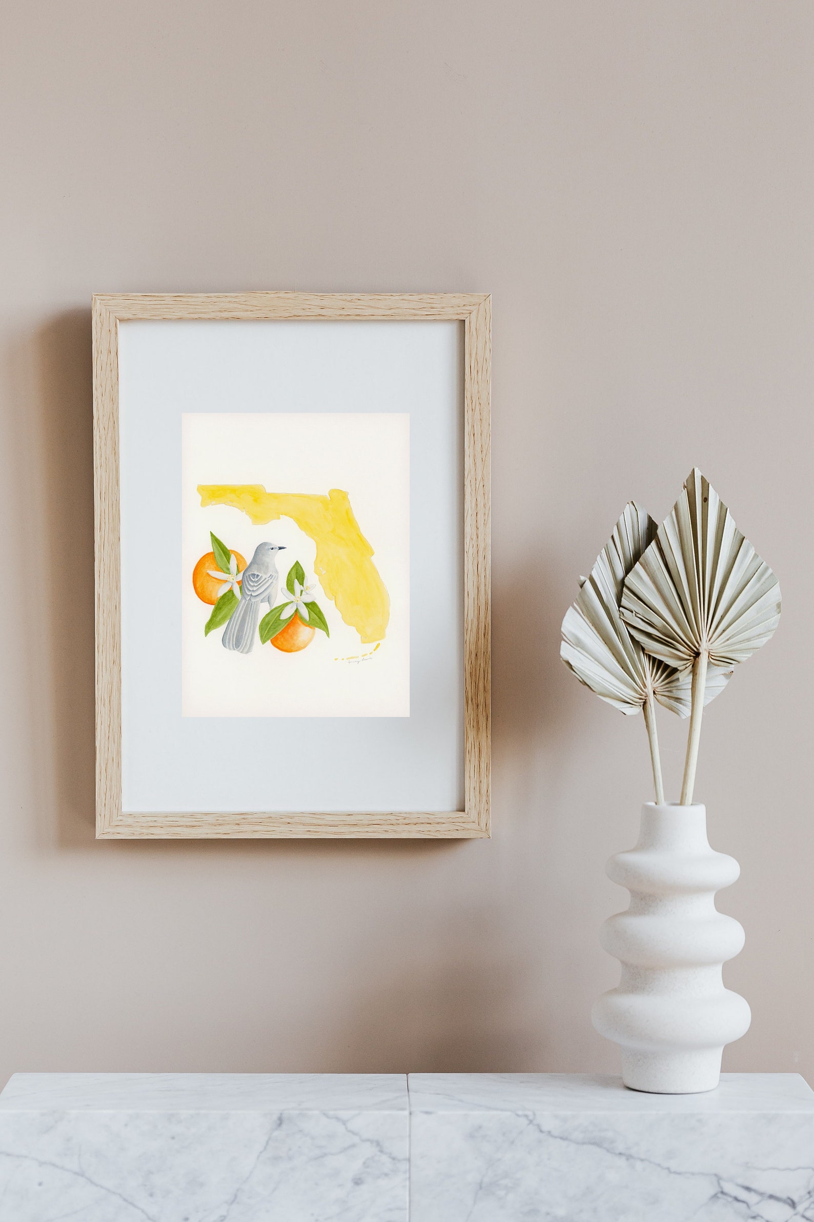 Florida State Bird and State Flower Watercolor Print-florida State Map ...