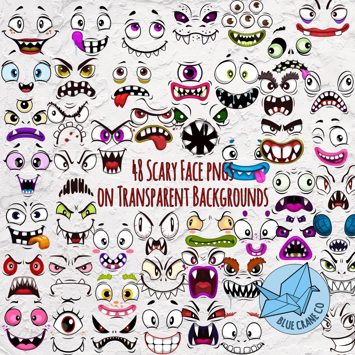 Scary Monster Faces - Halloween Clipart - Instant Download - Commercial ...