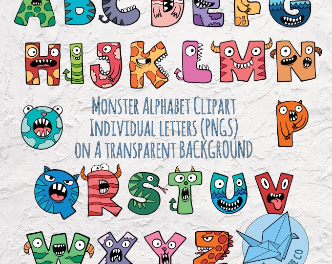Monster Alphabet Clipart, Birthday, Boy Girl and Baby Shower Letters ...
