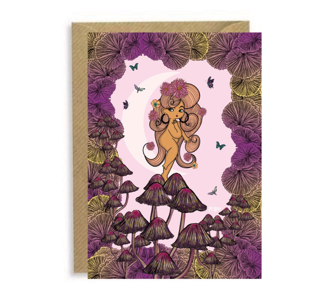 Mushroom Pixie Greetings Card, Kawaii Pastel Art - Etsy