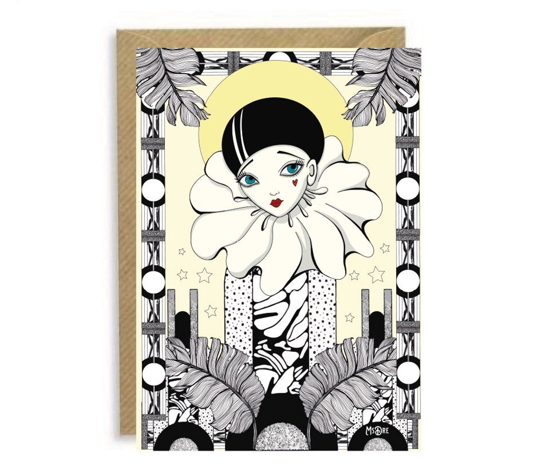 Pierrot Clown Art Deco 80s Style Greetings Card by Msdre - Etsy