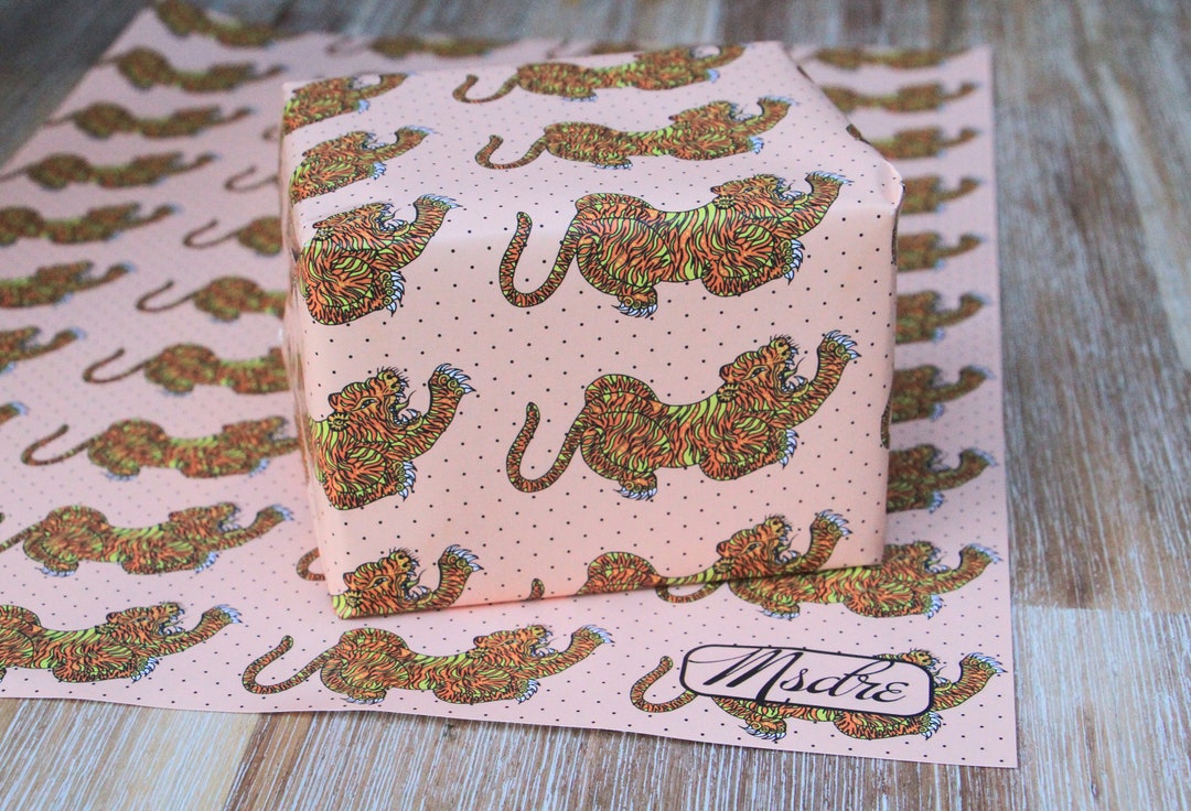 Thai Tiger Spotty Tattoo Flash Art Bohemian Wrapping Paper by ...