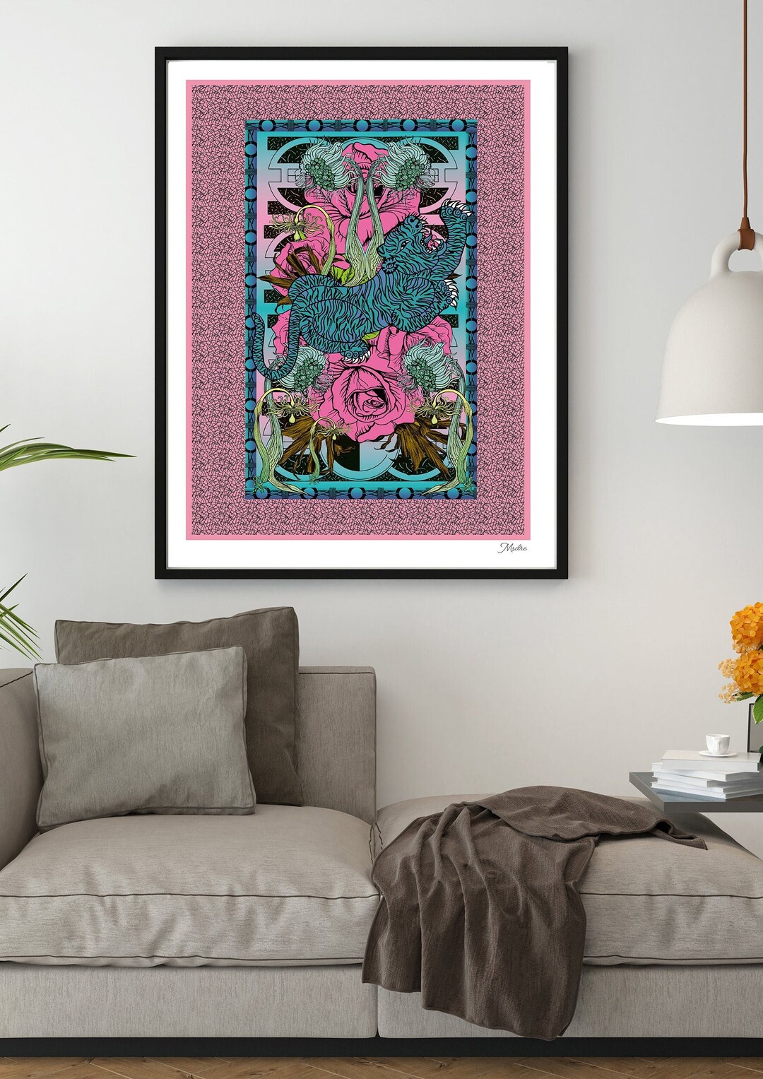 Blue Thai Tiger & Pink Rose Art Print by British Artist - Etsy
