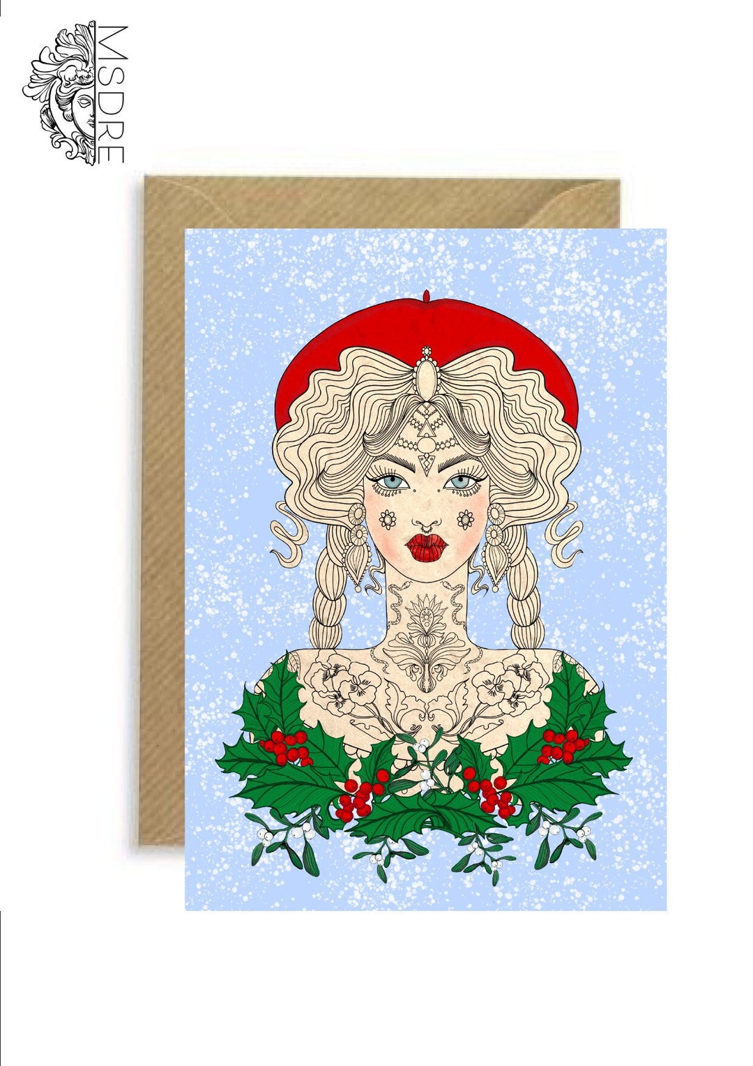 Pixie Fairy Tattoo Flash Santa Hat Snow Holly Christmas Xmas Art Deco ...