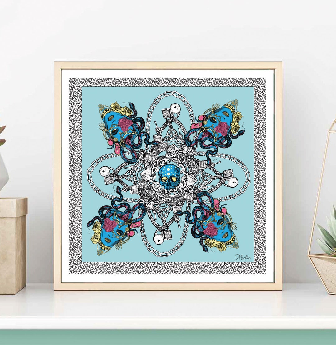 Medusa Greek Gorgon Goddess Myth 90s Chain Illustration Square Colour ...