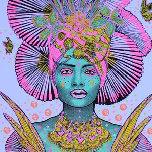 Green Lady Original Hand Touched Print Portrait Art Illustration Pop ...