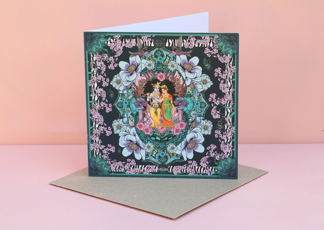 Krishna Radha Indian God Goddess Msdre Greetings Card 15cm Square ...