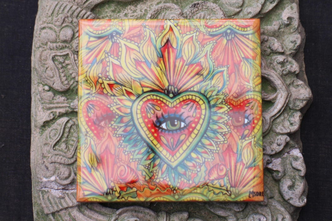 Mexican Sacred Heart Ceramic Tile Small 10.5 Cms Trivet Coaster by ...