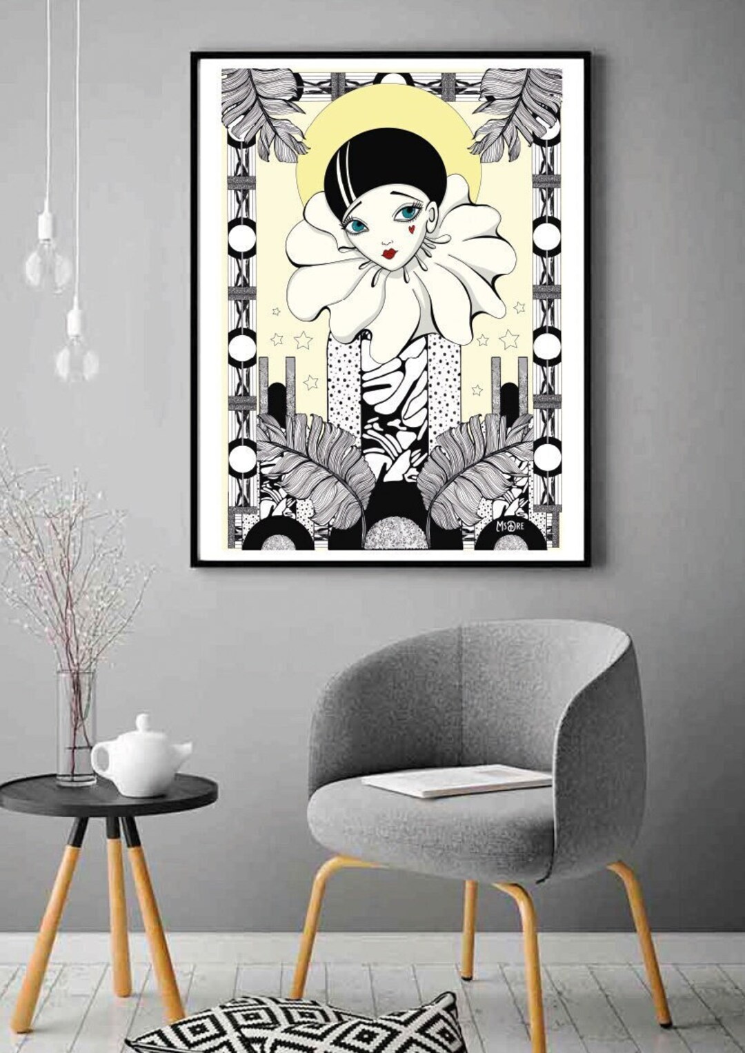 Pierrot Clown Art Print, Pastel Kawaii Style Illustration - Etsy