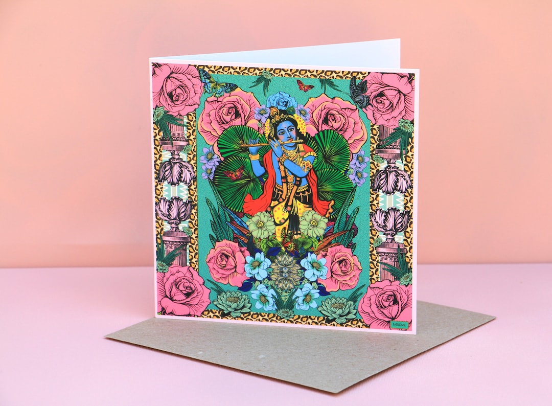 Krishna Pink Rose Indian god Msdre Grußkarte 15cm quadratisch. - Etsy ...