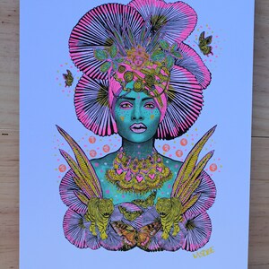 Green Lady Original Hand Touched Print Portrait Art Illustration Pop ...